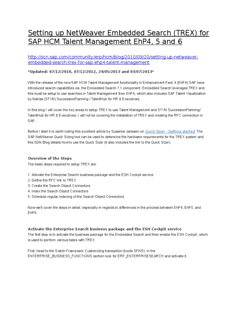 Setting Up NetWeaver Embedded Search (TREX) For SAP HCM Talent ...