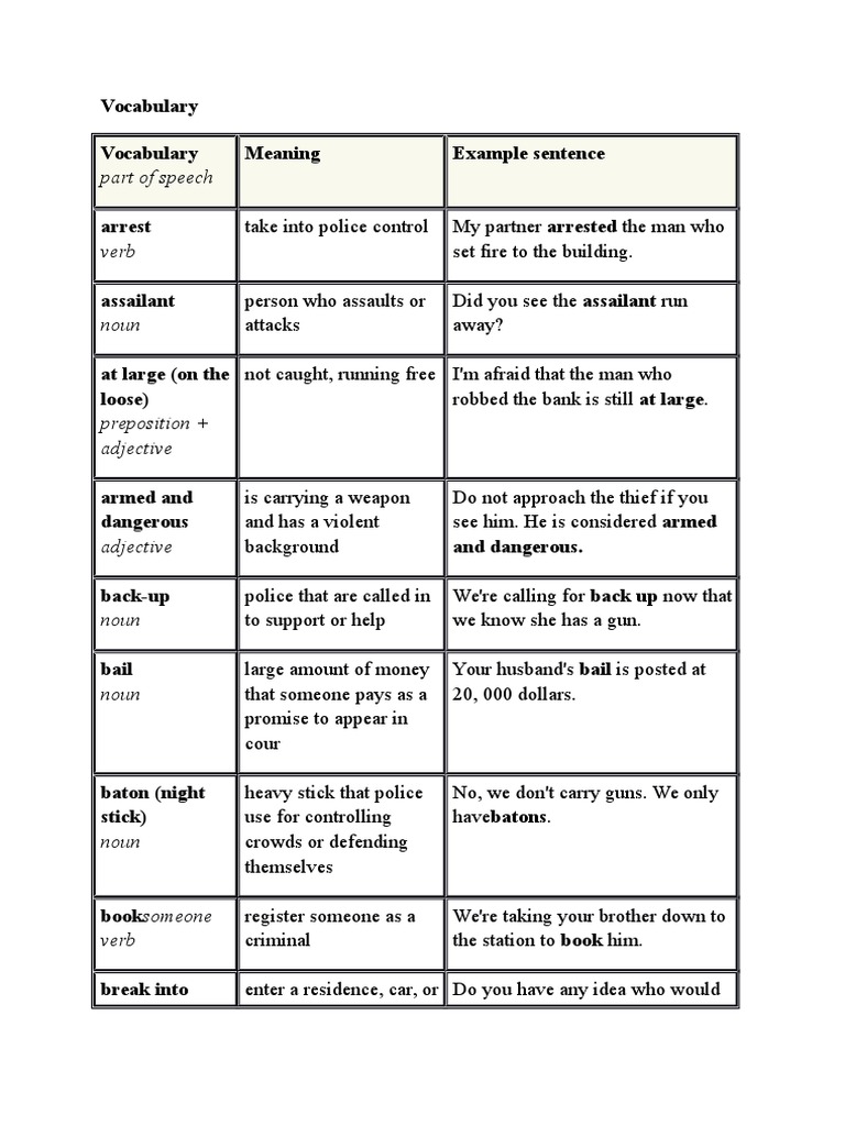 Police Vocabulary: Terms and Definitions Commonly Used in Law ...