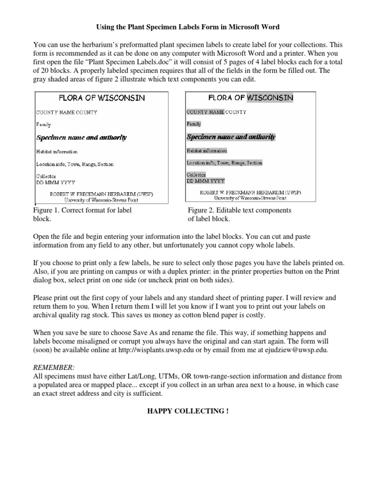 Plant Specimen Labels Template Guide | PDF | Technology & Engineering
