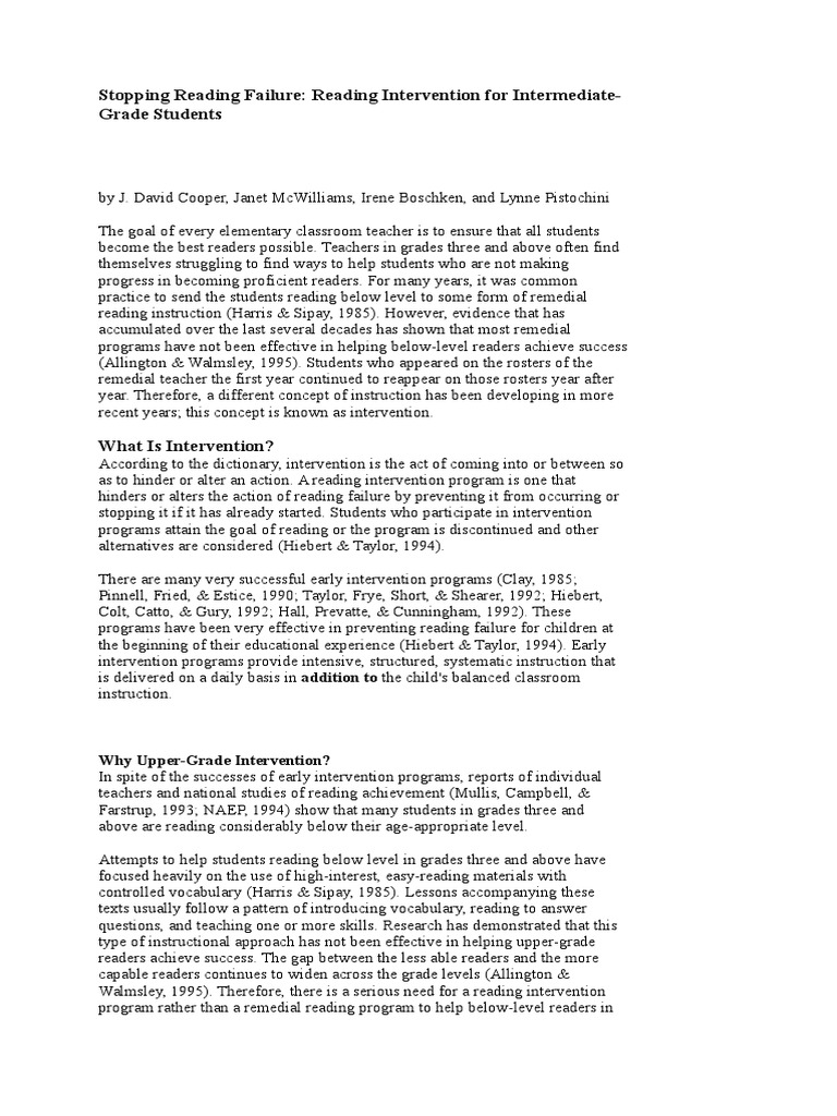 INTERVENTION - Stopping Reading Failure | PDF | Reading Comprehension ...