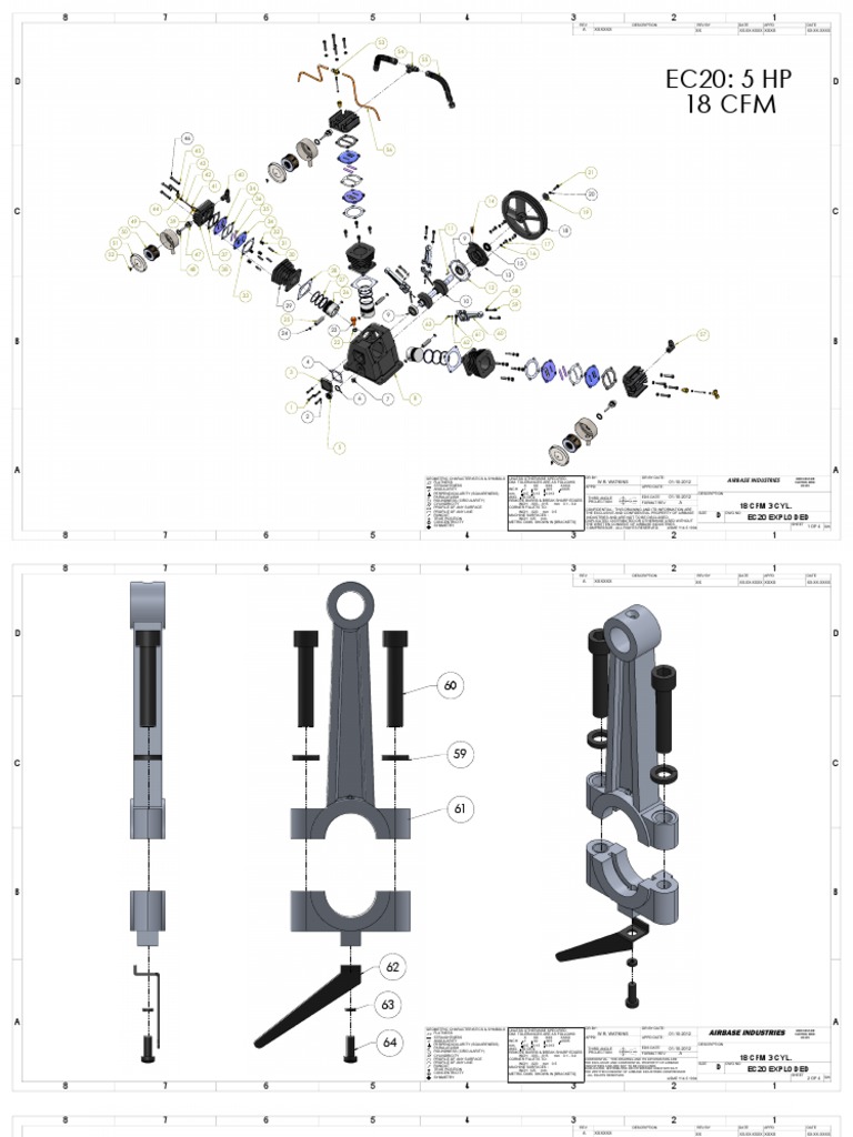 5 HP 18 CFM 3 Cylinder Compressor - Geometric Exploded View | Geometry ...