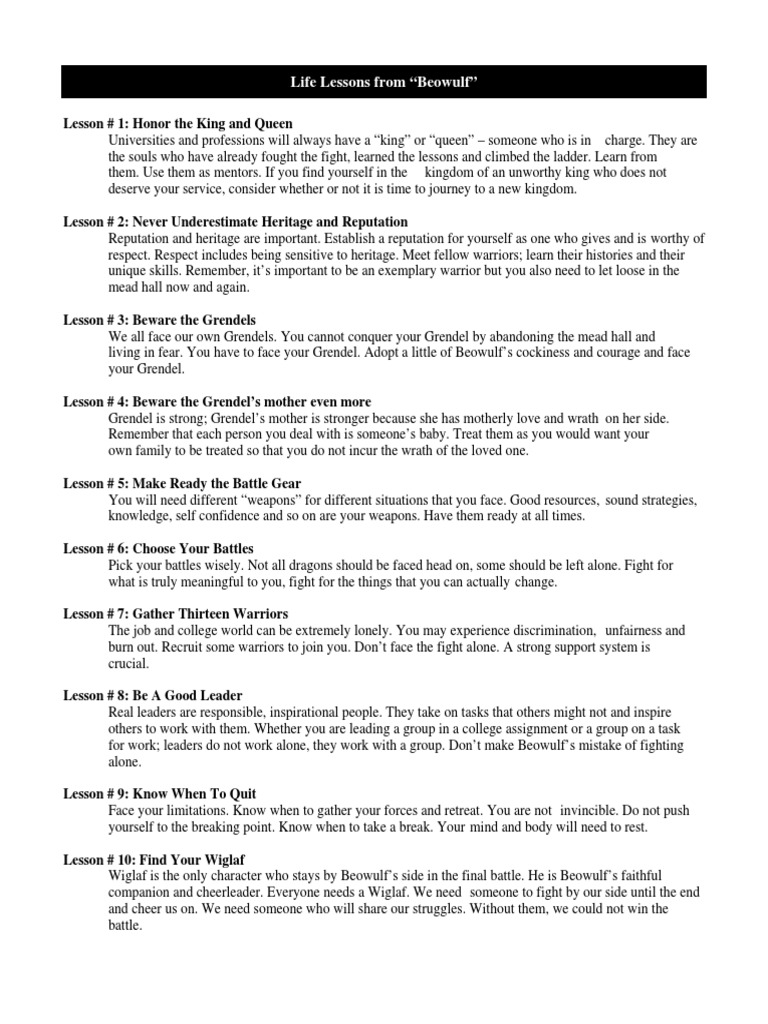 Life Lessonsfrom Beowulf | PDF | Beowulf