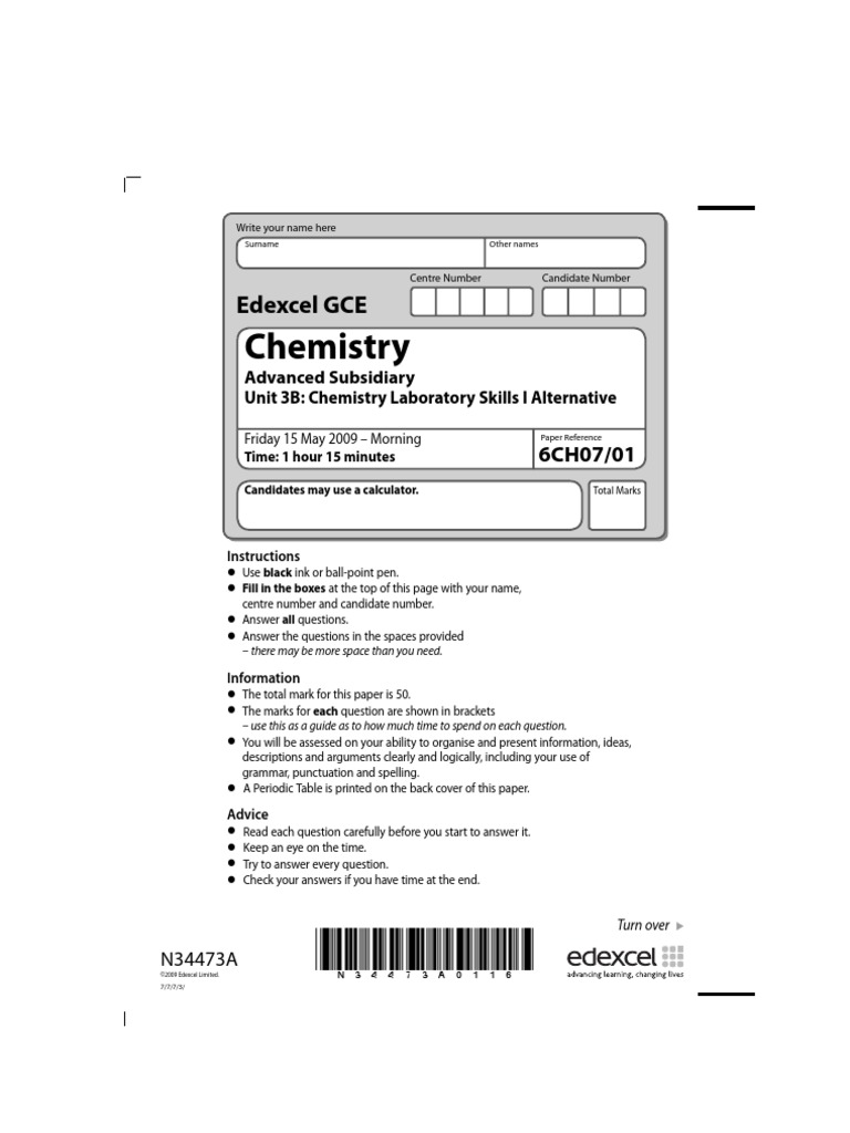 Chemistry Jun 2009 Actual Exam Paper Unit 3 | PDF | Hydrochloric Acid ...