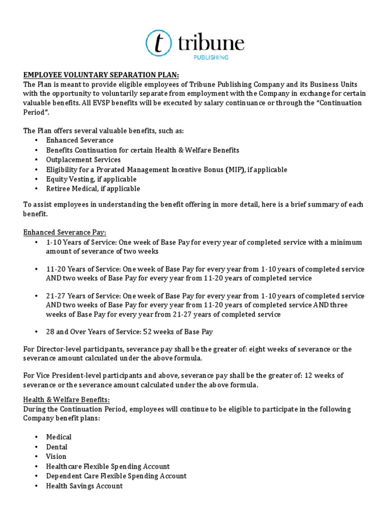 Employee Voluntary Separation Plan | Vesting | Welfare