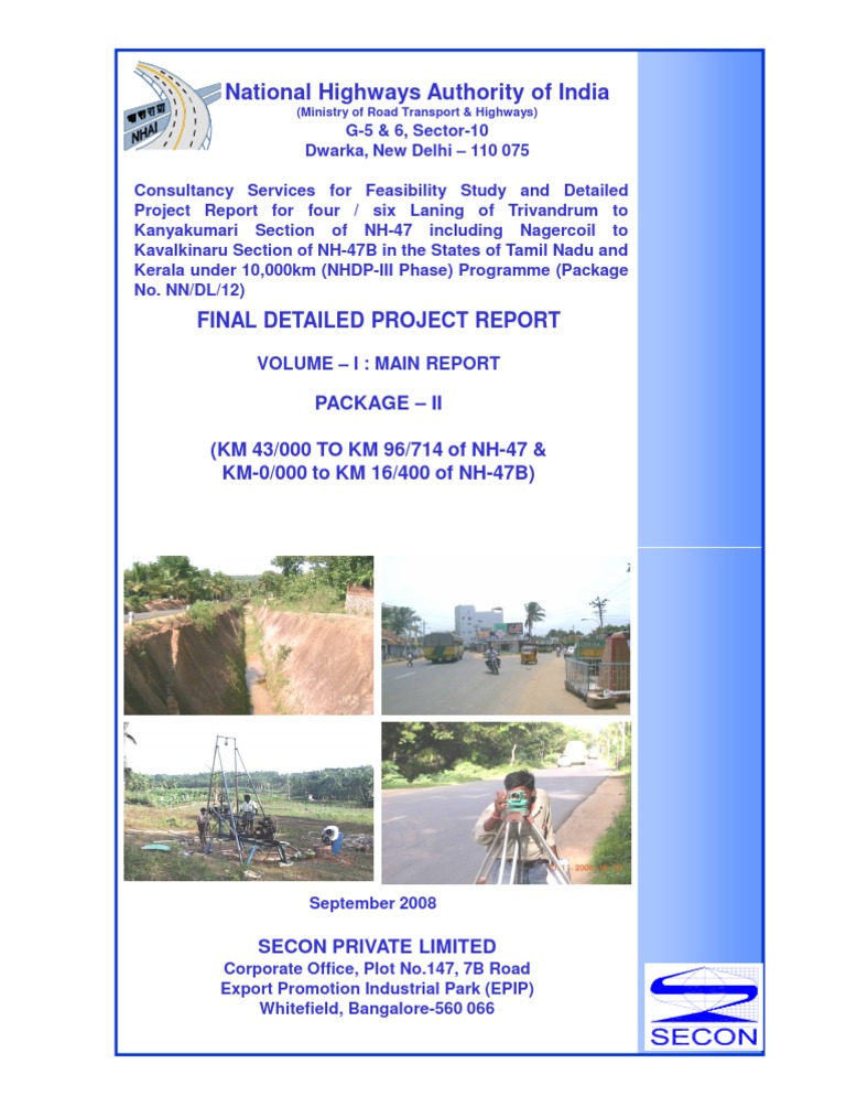 Project Report KL-TN Border - Kanyakumari NH-47 & NH 47B. Cover | PDF ...
