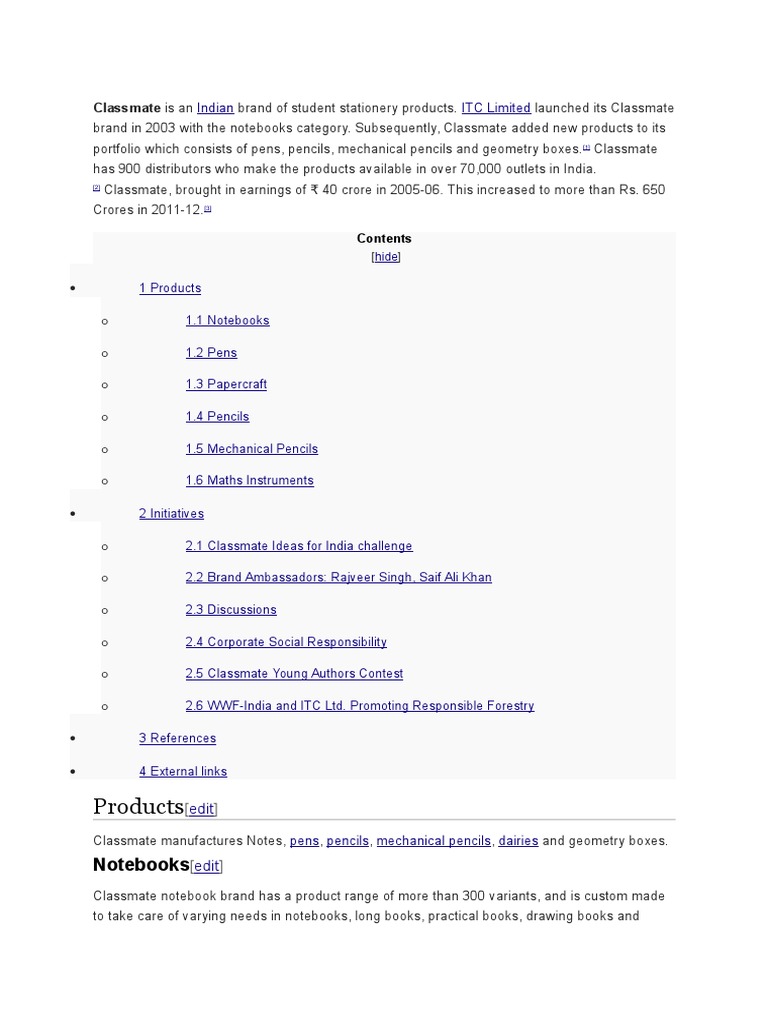 Itc Classmate | PDF | Notebook | Brand