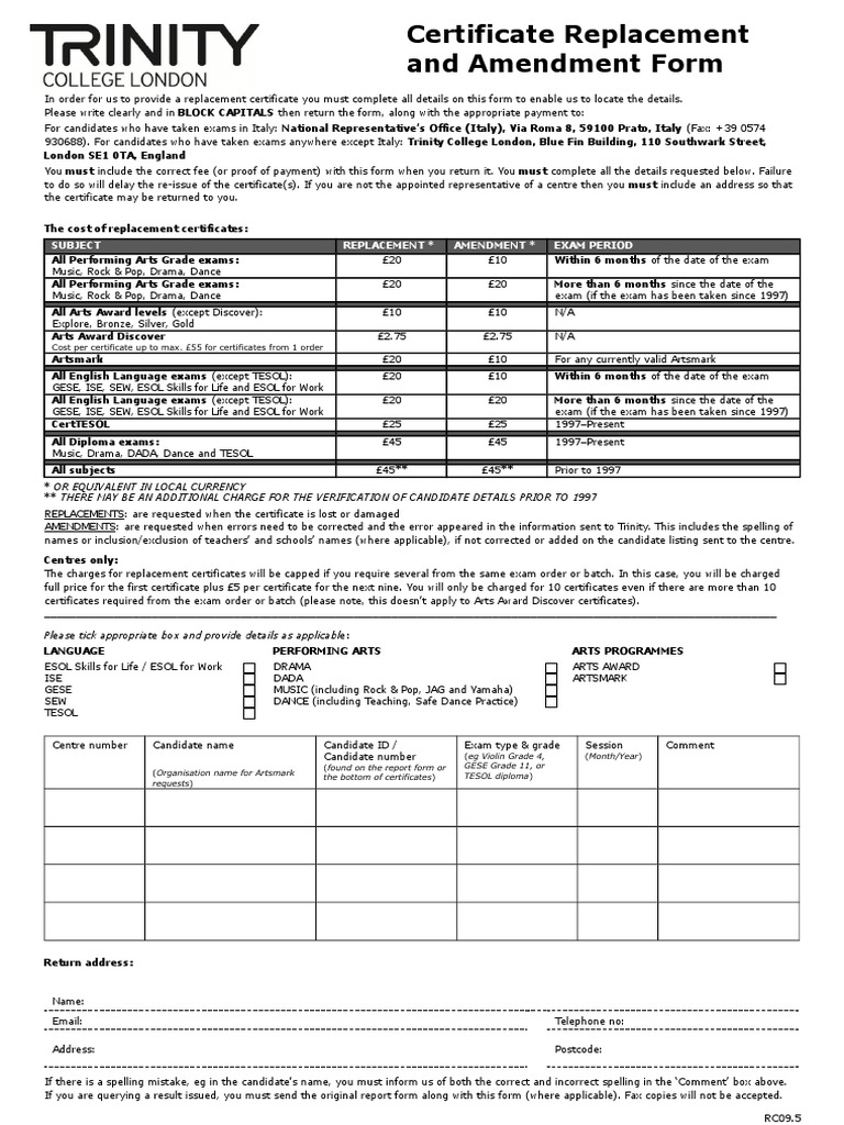 Certificate Replacement and Amendment Form | PDF | English As A Second ...