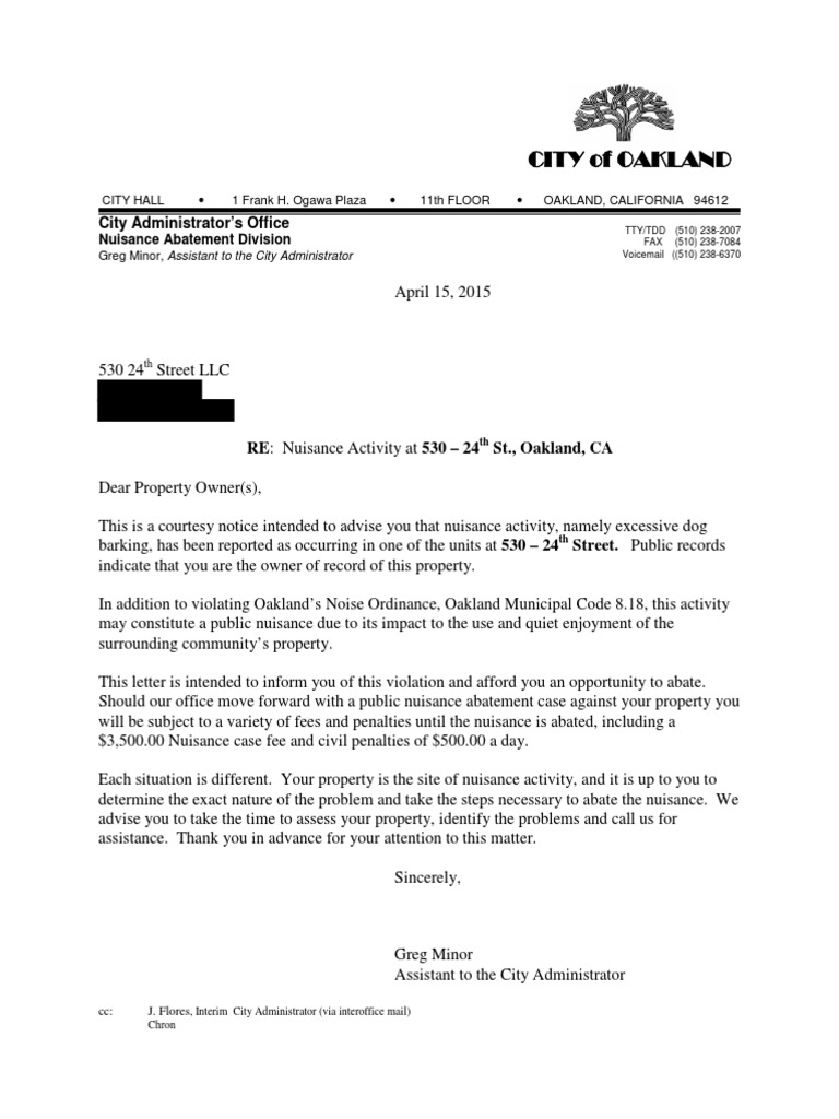 Nuisance Abatement Notice for 24th St. | PDF | Law | Home & Garden