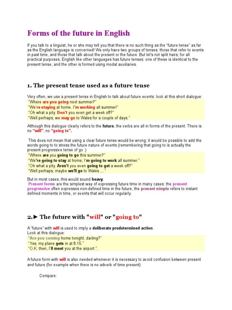 Forms of The Future in English | PDF | Grammatical Tense | Perfect ...