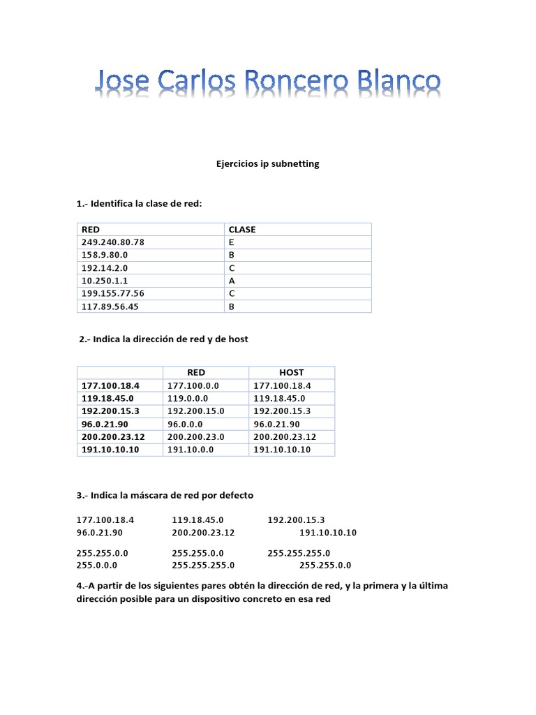 Ejercicios Ip Subnetting Corregidos PDF | PDF | Dirección IP | Estándares de internet