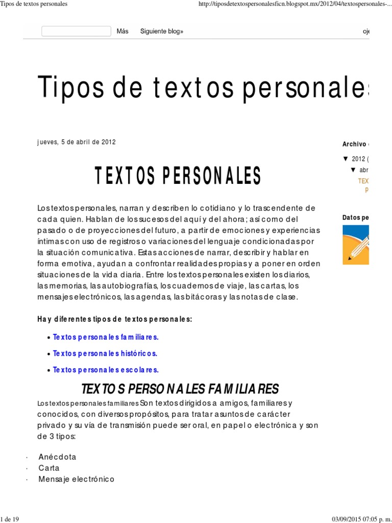 Tipos de Textos Personales | PDF | Autobiografías | Correo electrónico