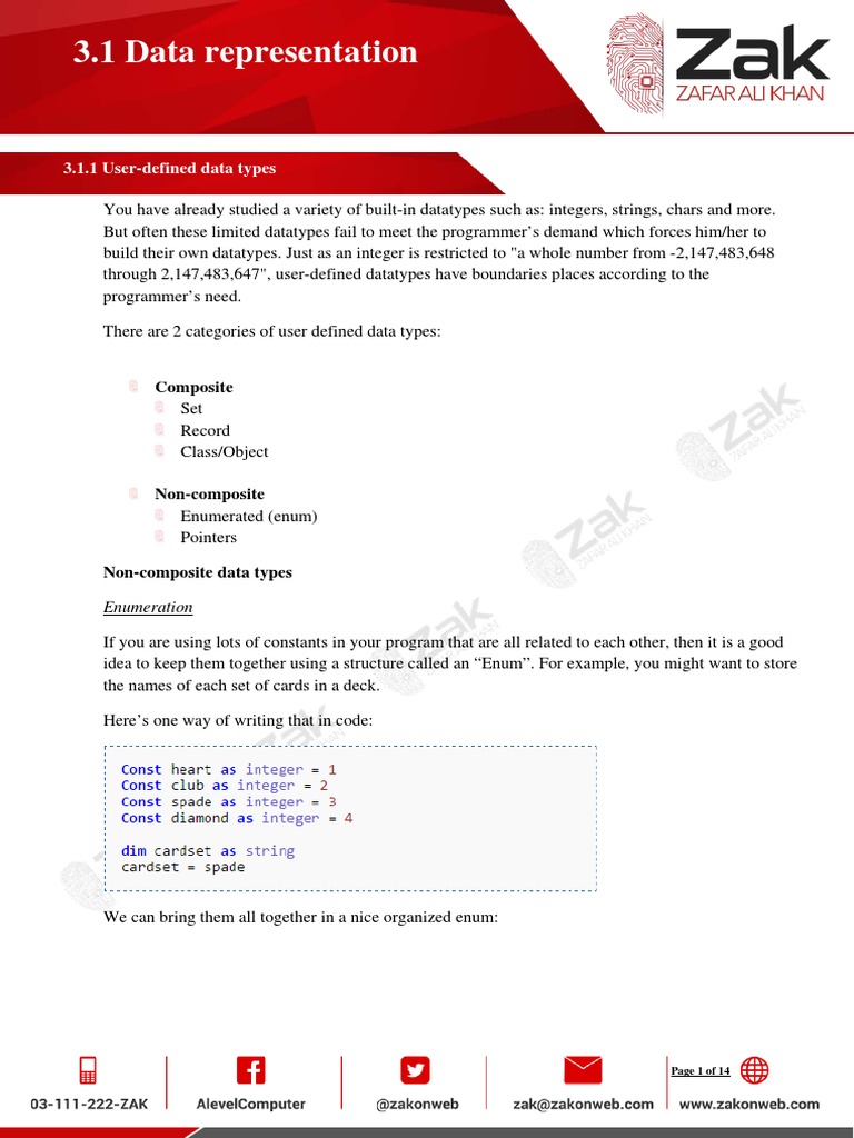 User-Defined Data Types | PDF | Pointer (Computer Programming) | Data Type User-Defined Data Types | PDF | Pointer (Computer Programming) | Data Type
