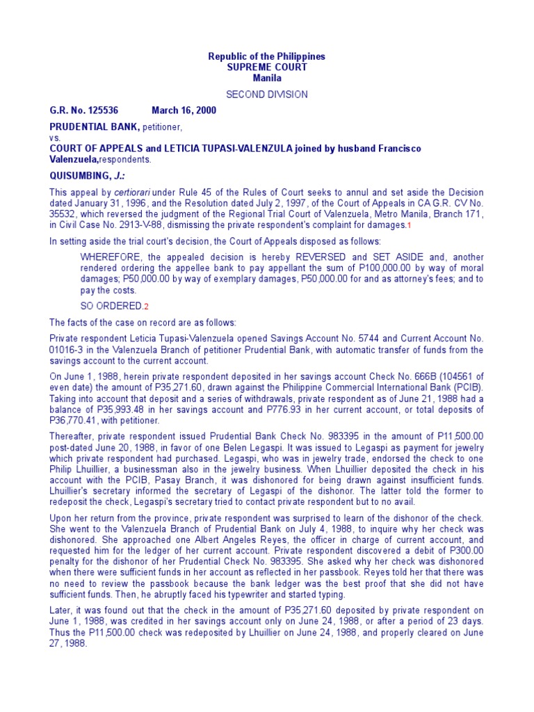 Prudential Bank V CA and Valenzuela GR#125536 Mar 16, 2000 | PDF ...