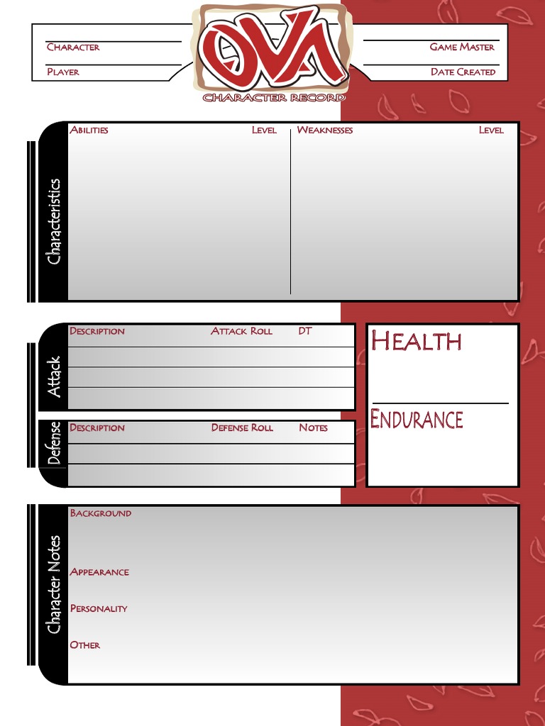 OVA Character Sheet | PDF | Sports & Recreation