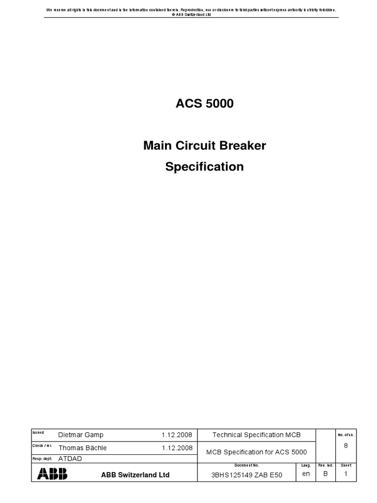 3BHS125149 E50 RevB ACS 5000 MCB Specification PDF | PDF | Relay | Switch