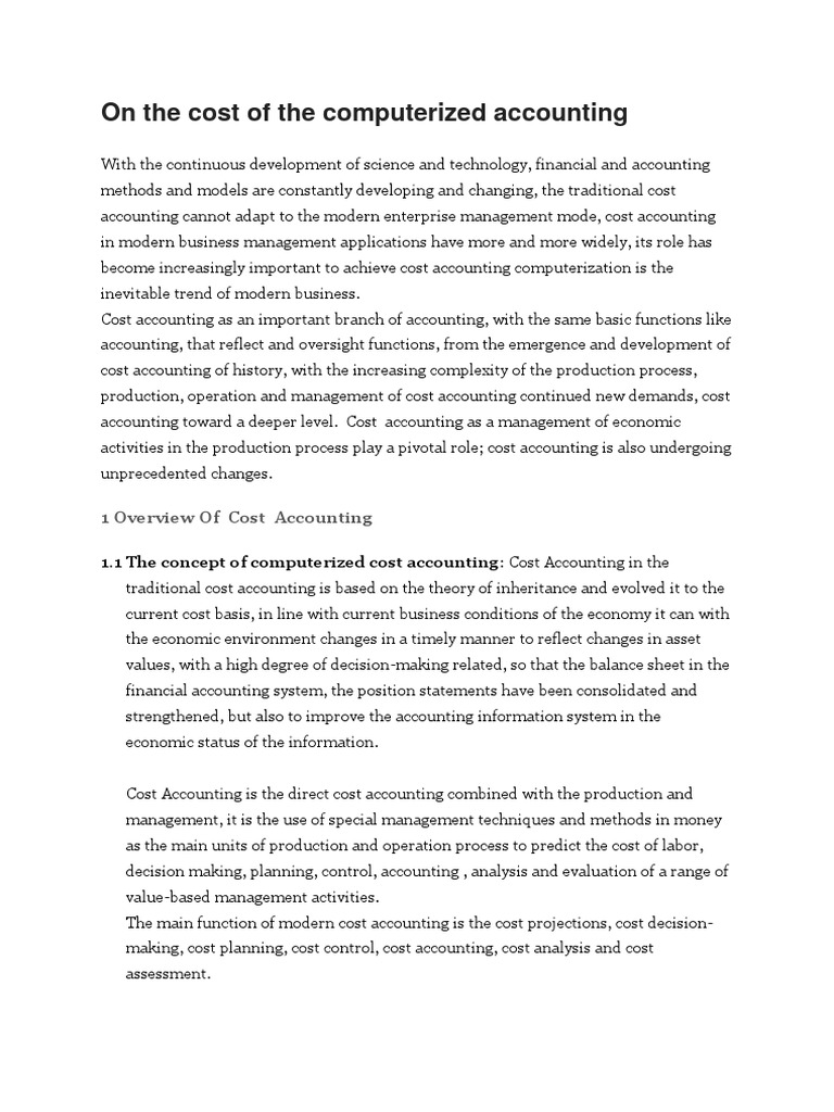 On The Cost of The Computerized Accounting | PDF | Cost Accounting ...