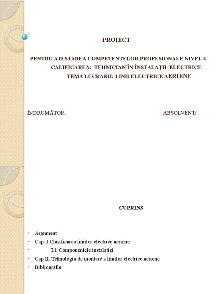 Linii Electrice Aeriene Atestat Powerpoint | PDF