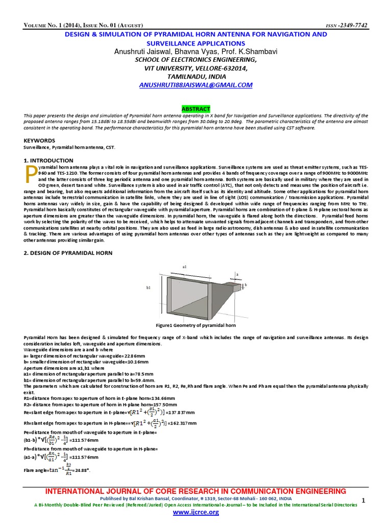 Design & Simulation of Pyramidal Horn Antenna For Navigation and | PDF ...