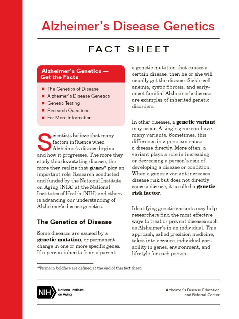 Alzheimers-Disease-Genetics-Fact-Sheet 0 | PDF | Apolipoprotein E | Alzheimer's Disease