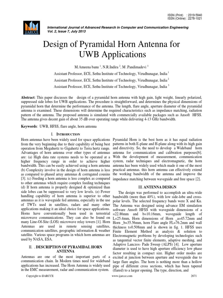 Design of Pyramidal Horn Antenna For UWB Applications | PDF | Antenna ...