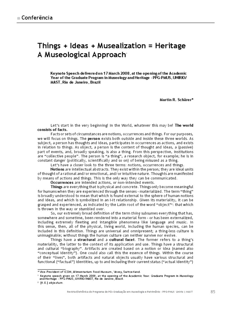 Things + Ideas + Musealization Heritage A Museological Approach | PDF ...