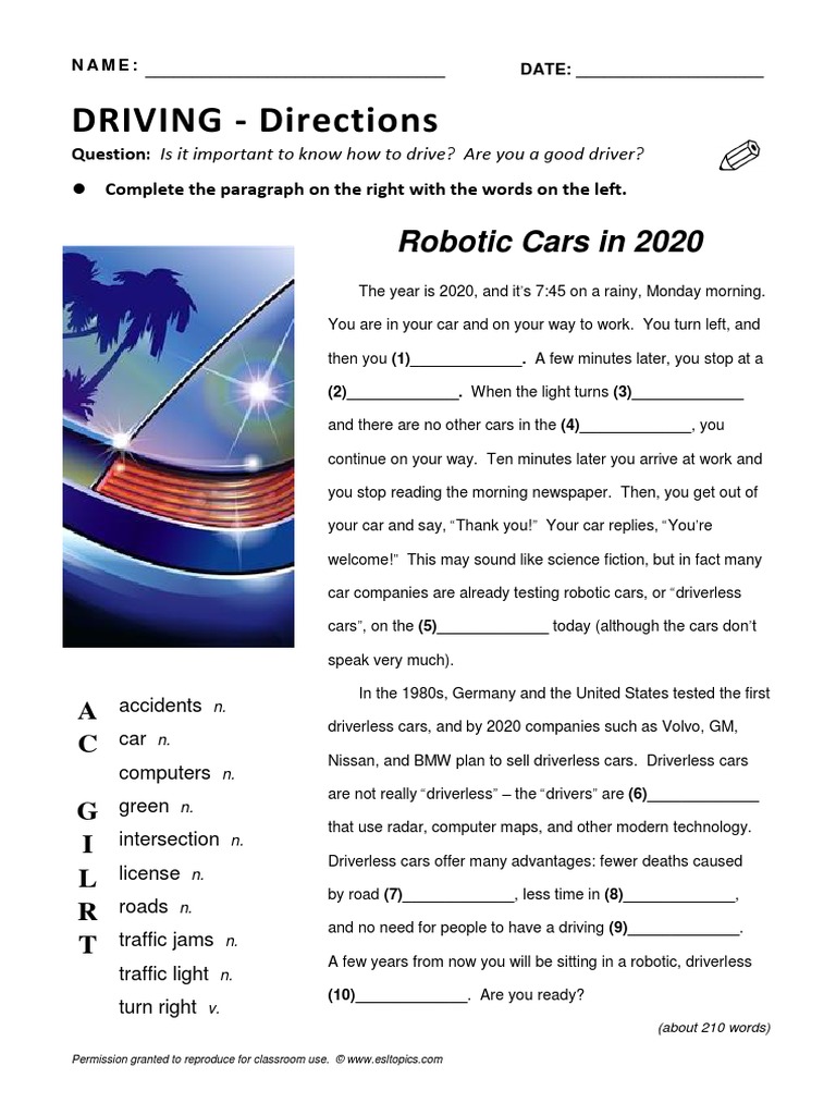 ESL - TOPICS Bonus ROBOTIC - CARS Lesson | PDF | Autonomous Car | Car