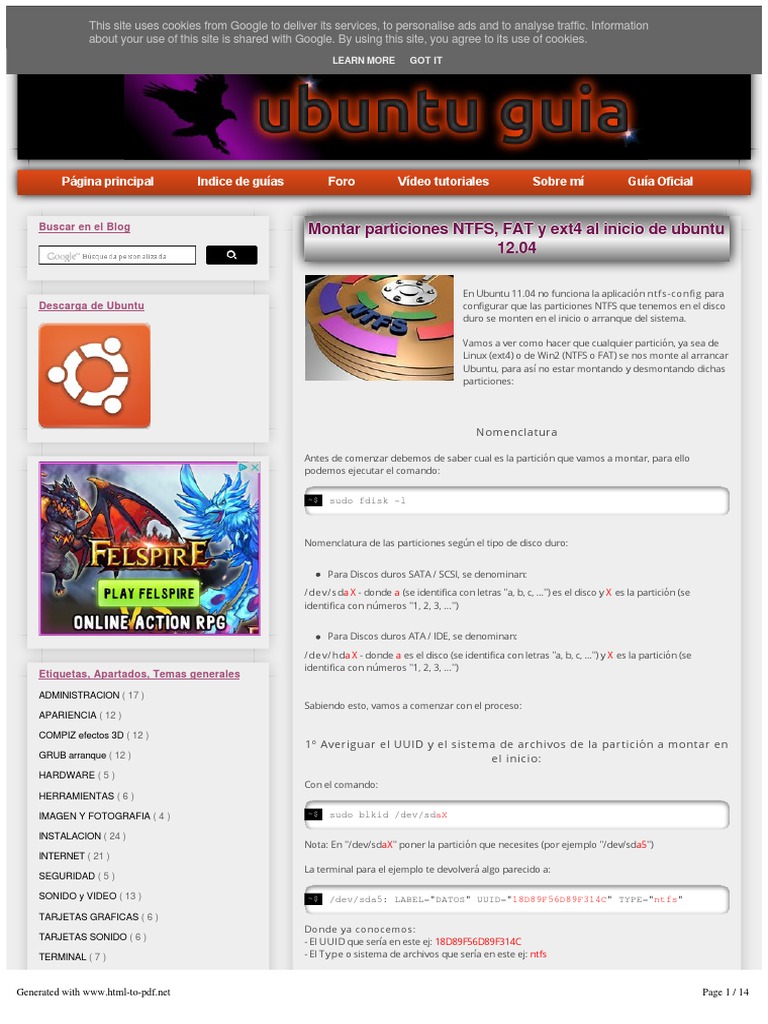 Montar particiones NTFS y ext4 en Ubuntu | PDF | Ubuntu (sistema ...