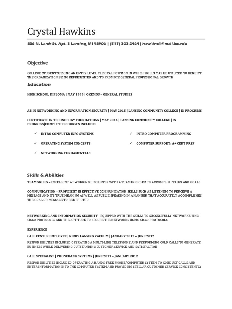 Crystal Hawkins Resume | PDF | Career & Growth