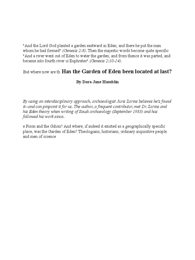 Has The Garden of Eden Been Located at Last?: by Dora Jane Hamblin ...