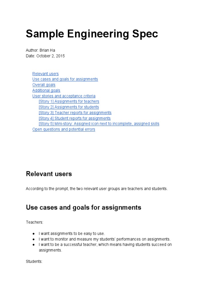 Sample Engineering Spec: Relevant Users | PDF | Icon (Computing ...