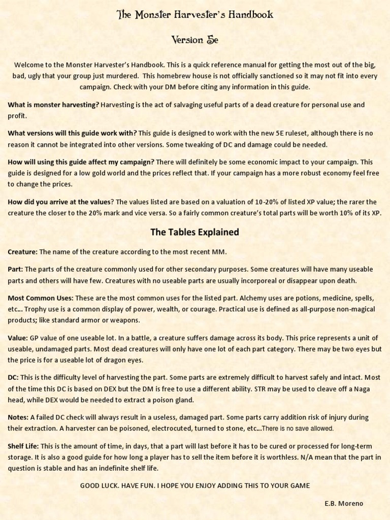 Monster Harvester Handbook | PDF | Dungeons & Dragons Creatures ...