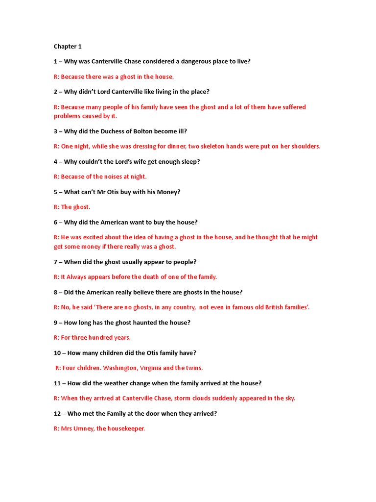 Canterville Ghost Questions | PDF | Ghosts