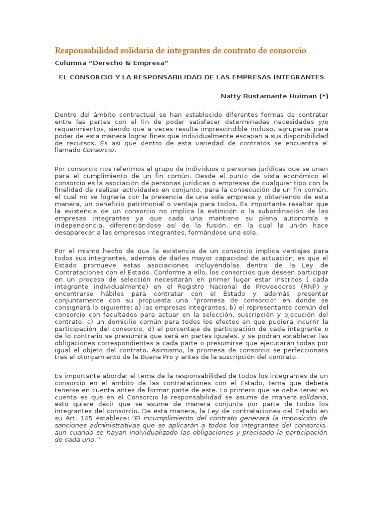 Responsabilidad en Consorcios Empresariales | PDF | Estado (política ...