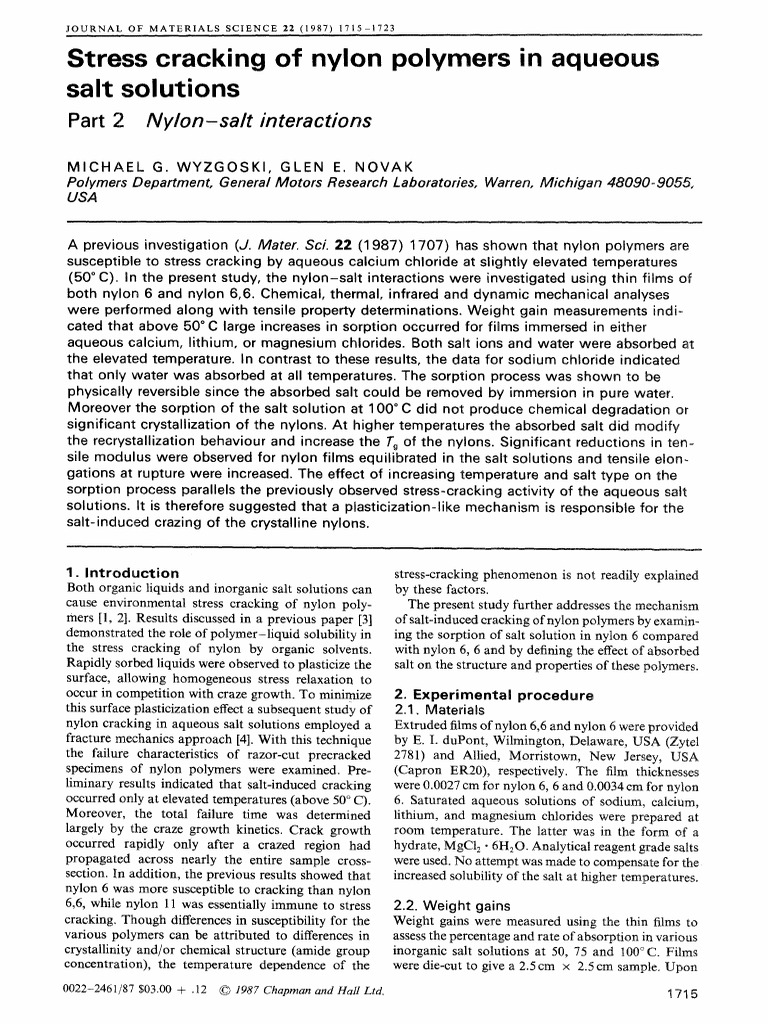 5 - Stress Cracking of Nylon Polymers in Aqueous Salt Solutions | PDF ...