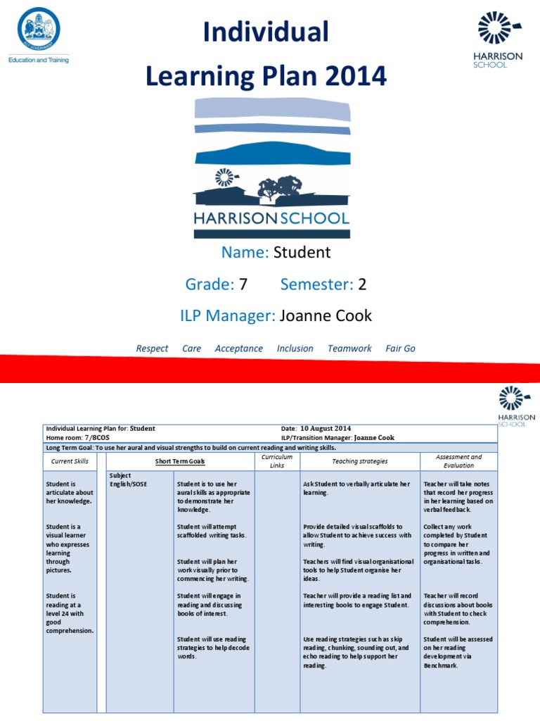 Individual Learning Plan | PDF | Reading Comprehension | Reading (Process)