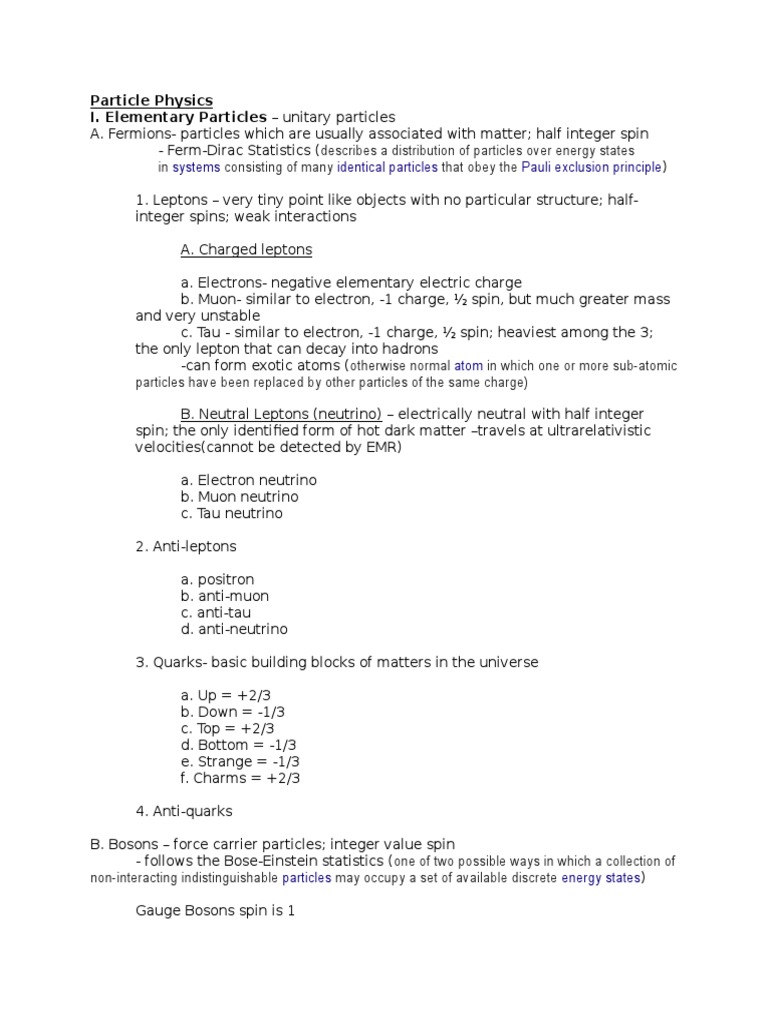 Particle Physics I. Elementary Particles - Unitary Particles | PDF ...