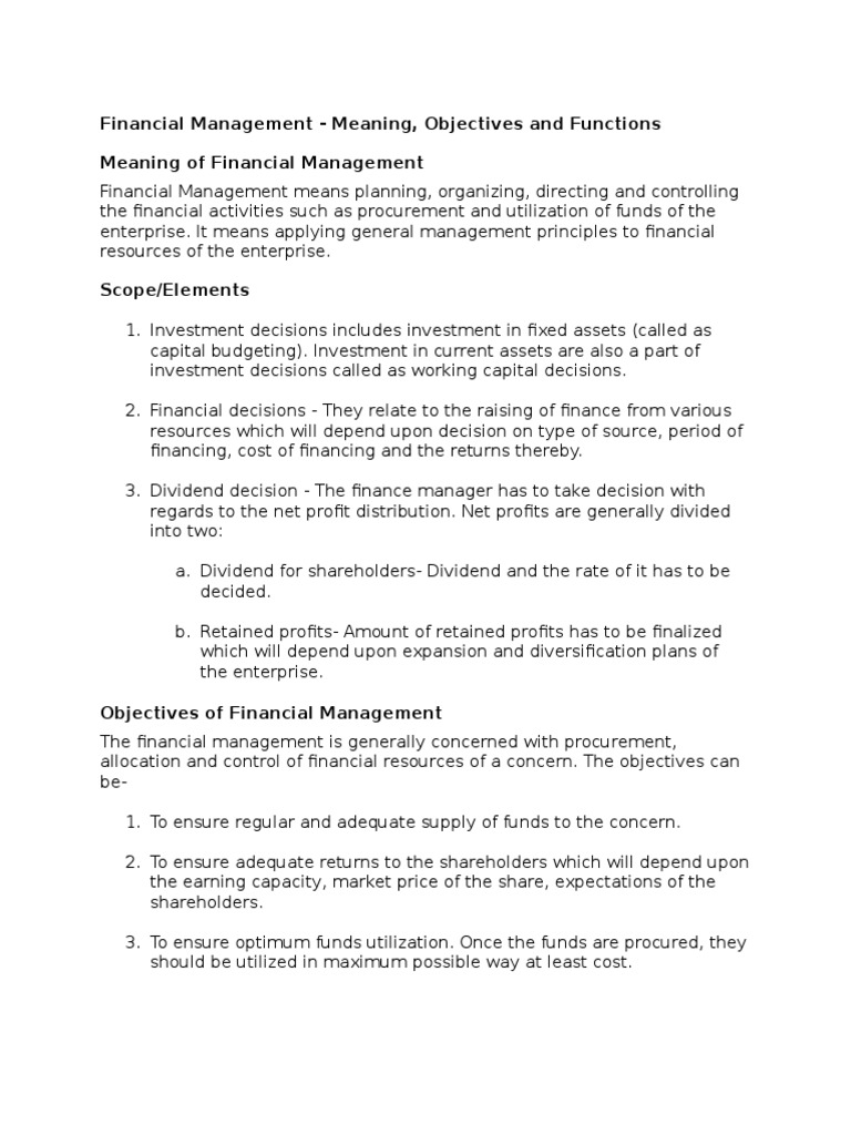 Financial Management - Meaning, Objectives and Functions Meaning of ...