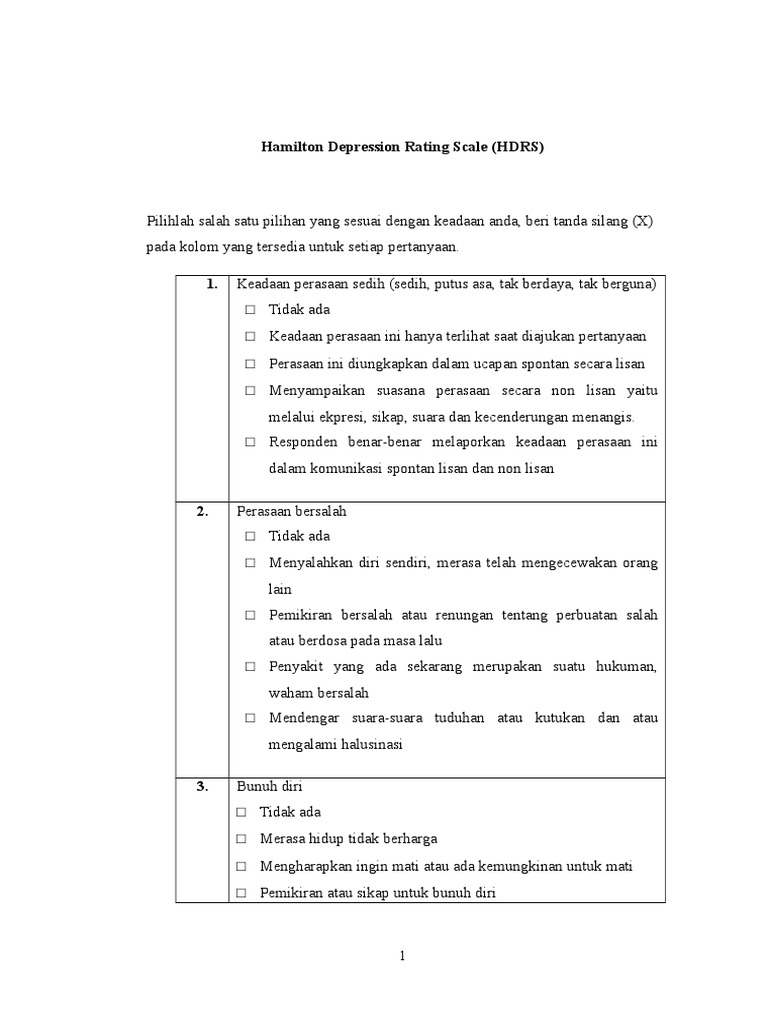 Hamilton Depression Rating Scale | PDF