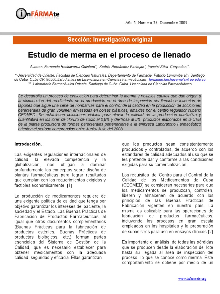 Estudio de Merma en El Llenado 1 | Farmacia | Medicamentos con receta