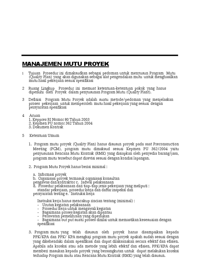 Manajemen Mutu Proyek | PDF