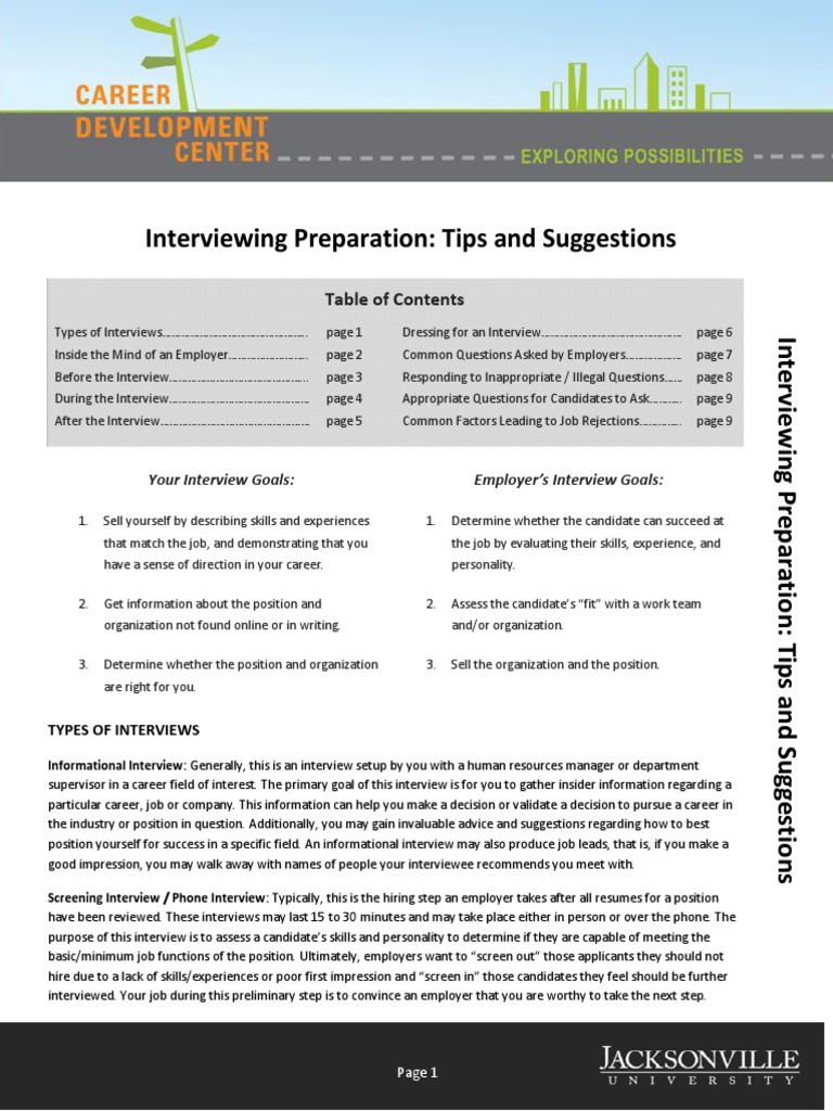 Interviewing Preparation: Tips and Suggestions: Your Interview Goals ...
