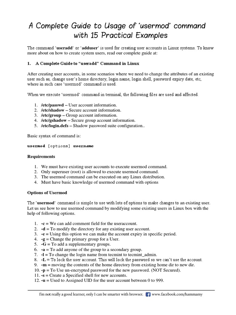 A Complete Guide To Usage of USERMOD and USERADD Command PDF | PDF ...