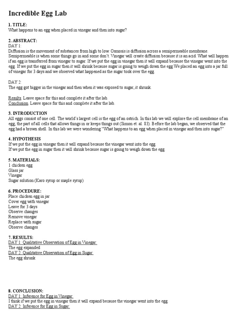 Incredible Egg Lab: 1. TITLE | PDF