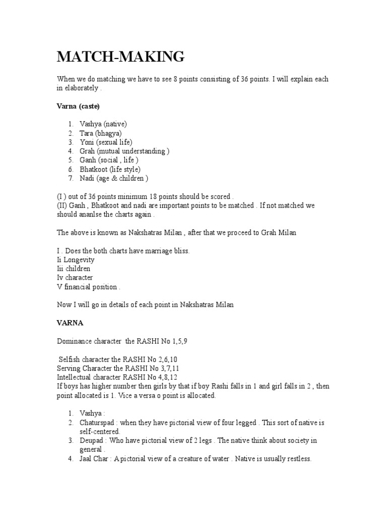 An In-Depth Analysis of Matchmaking Principles in Vedic Astrology | PDF ...