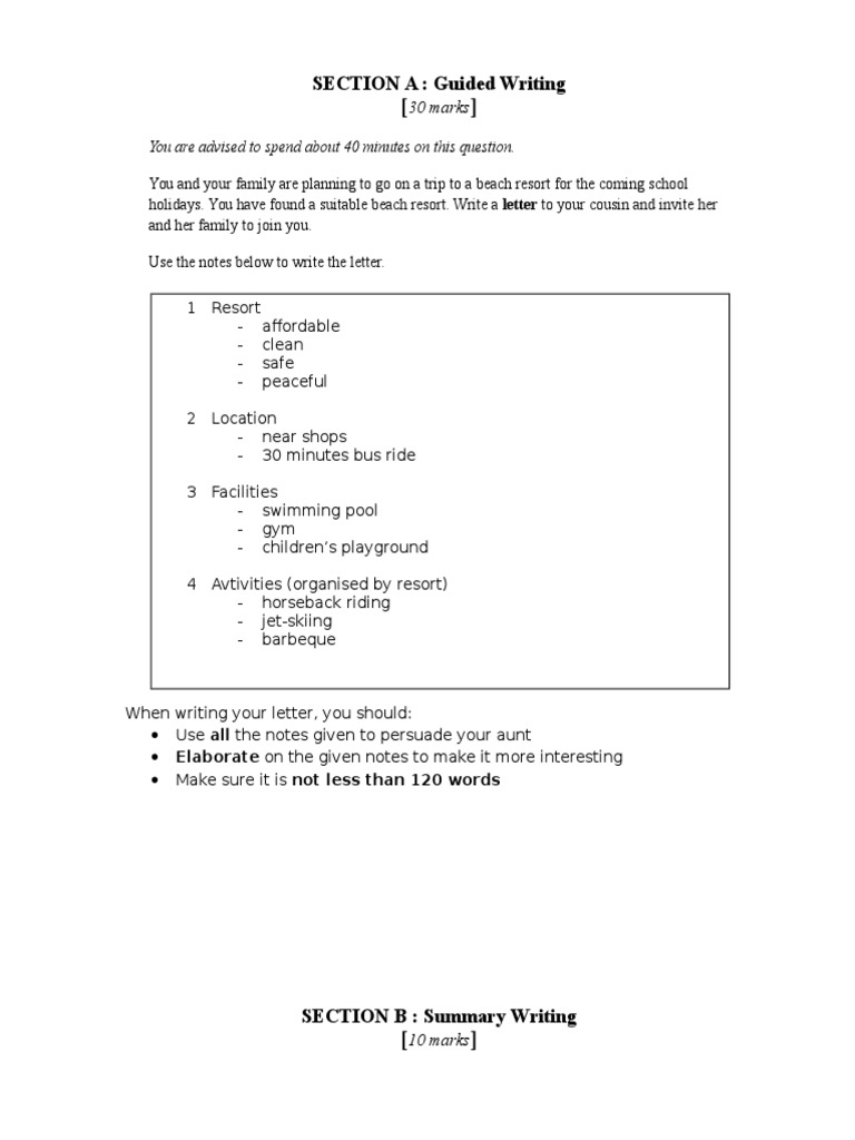 SECTION A: Guided Writing: You Are Advised To Spend About 40 Minutes On ...