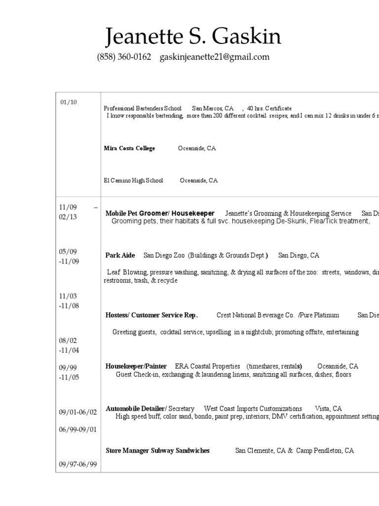 Jeanette Gaskin's Resume | PDF