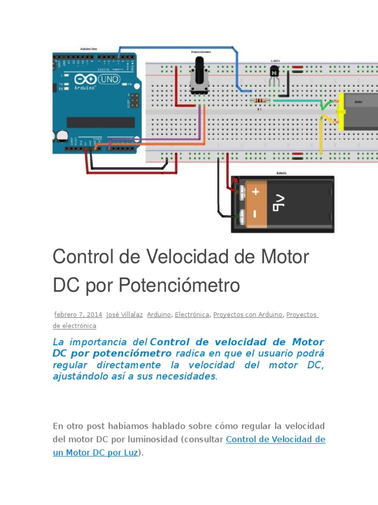 Control de Velocidad de Motor DC Por Potenciómetro | PDF | Arduino | Transistor