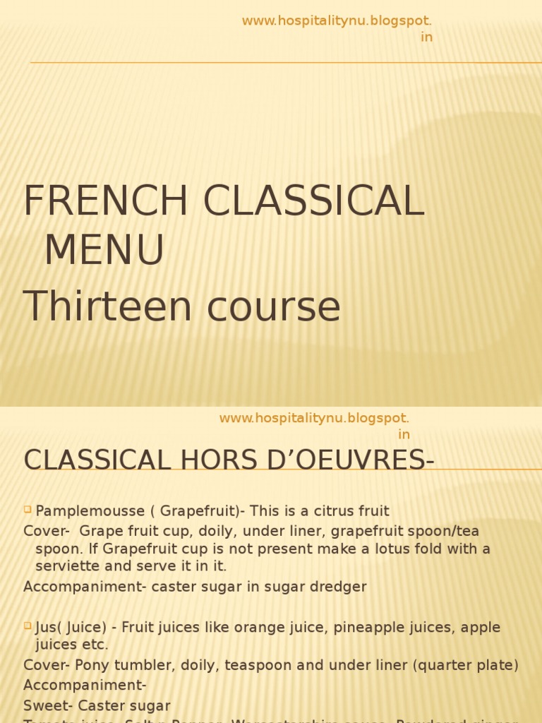 13-Course French Classical Menu | PDF | Salad | Soup