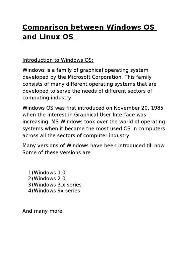 Comparison Between Windows OS and Linux OS | PDF | Operating System | Linux