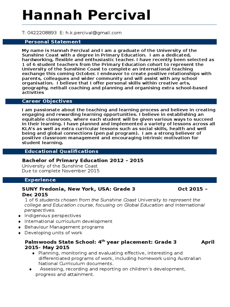 Hannah Percival: Teaching Profile | PDF | Curriculum | Educational ...